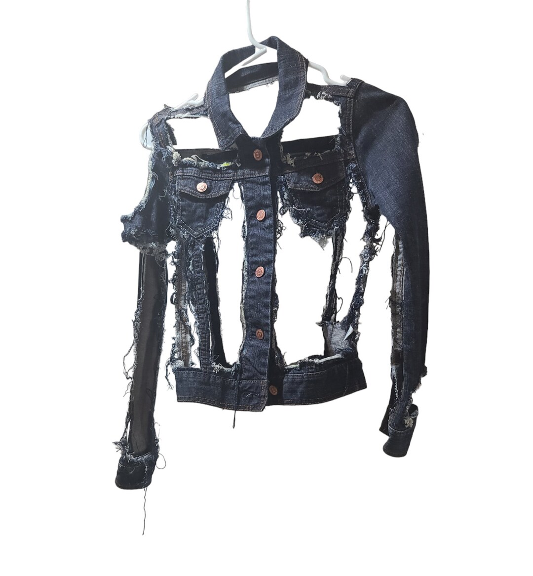 Denim Cut Out, Shredded Jean Jacket - Etsy