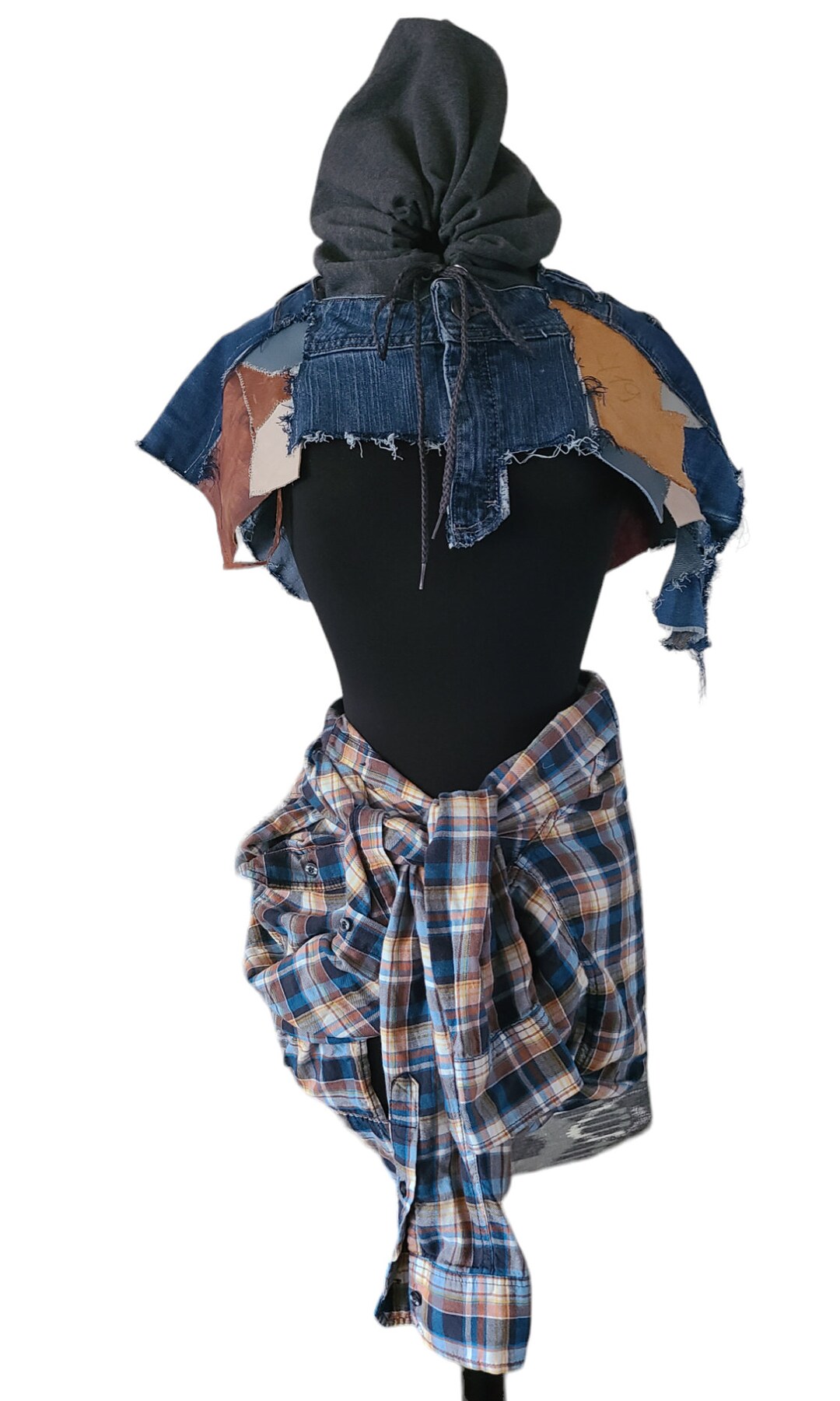 Leather & Denim Patchwork Hooded Cape - Upcycled Fashion - Etsy