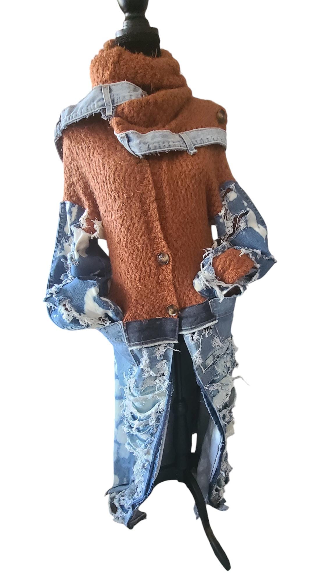 Long Denim Wool Sweater Mix, Long Sweater Coat, - Etsy