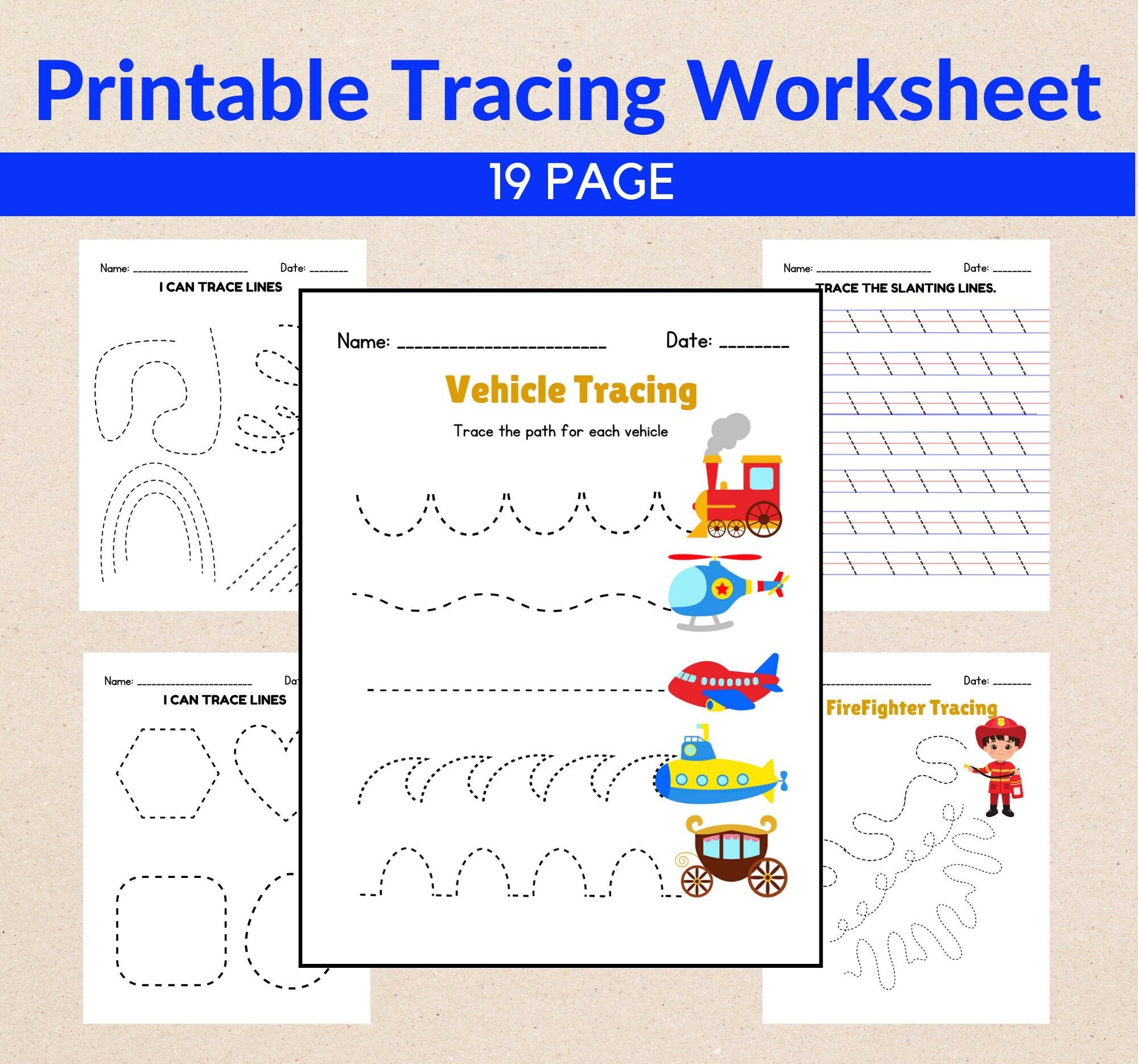 Preschool Shapes Preschool Line Tracing Worksheets Trace - Etsy
