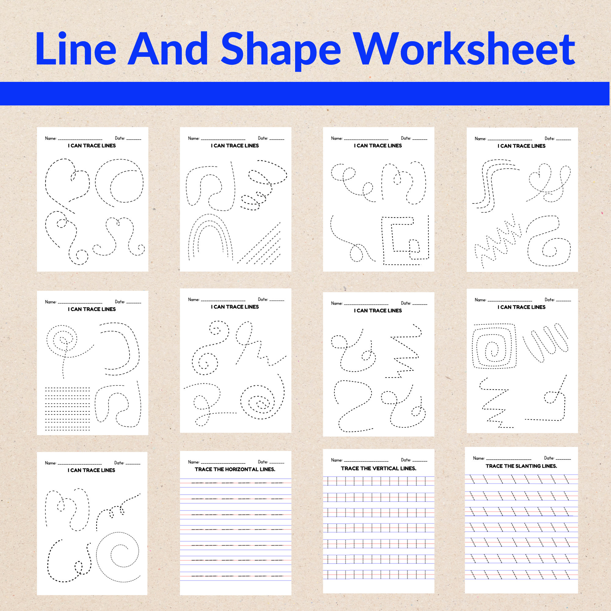 Preschool Shapes Preschool Line Tracing Worksheets Trace - Etsy