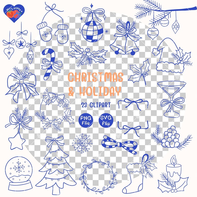 Hand-drawn Christmas Line Art Clipart: Holiday Doodle PNG/SVG Elements ...