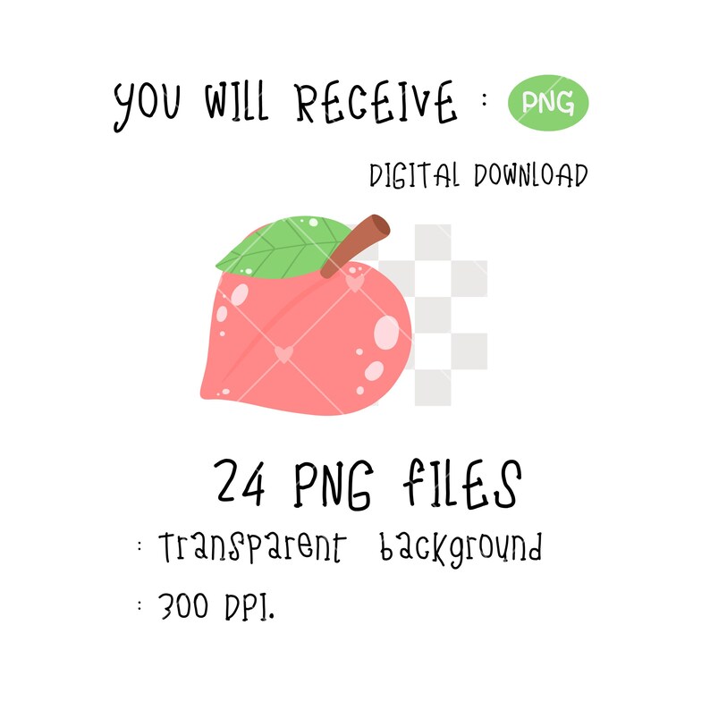 Cute Fruit Clipart Set | 24 Hand-drawn PNG Images | Coconut, Banana ...