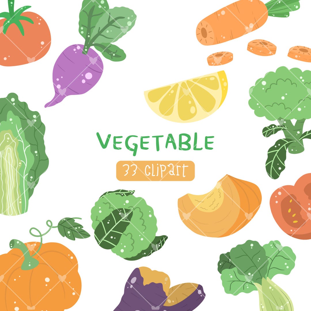 33 Cute Vegetable Clipart Set – Perfect for Food Menus, Planners, Kids ...