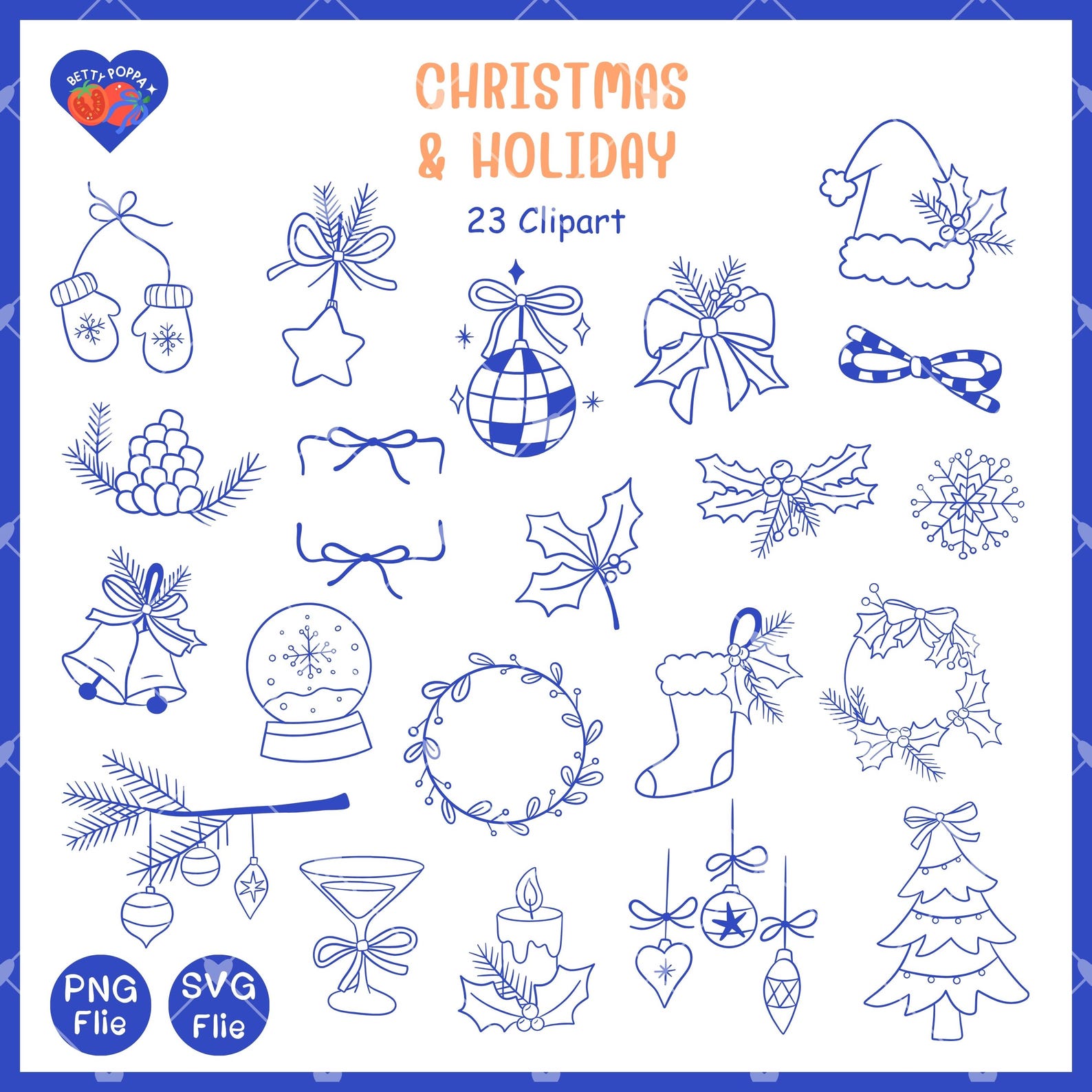 Hand-drawn Christmas Line Art Clipart: Holiday Doodle PNG/SVG Elements ...