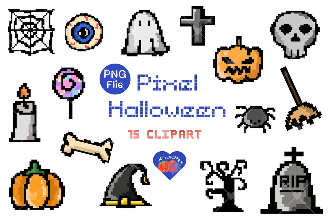 Pixel Halloween Clipart Set: Retro Spooky Icons (PNG Files) - Etsy