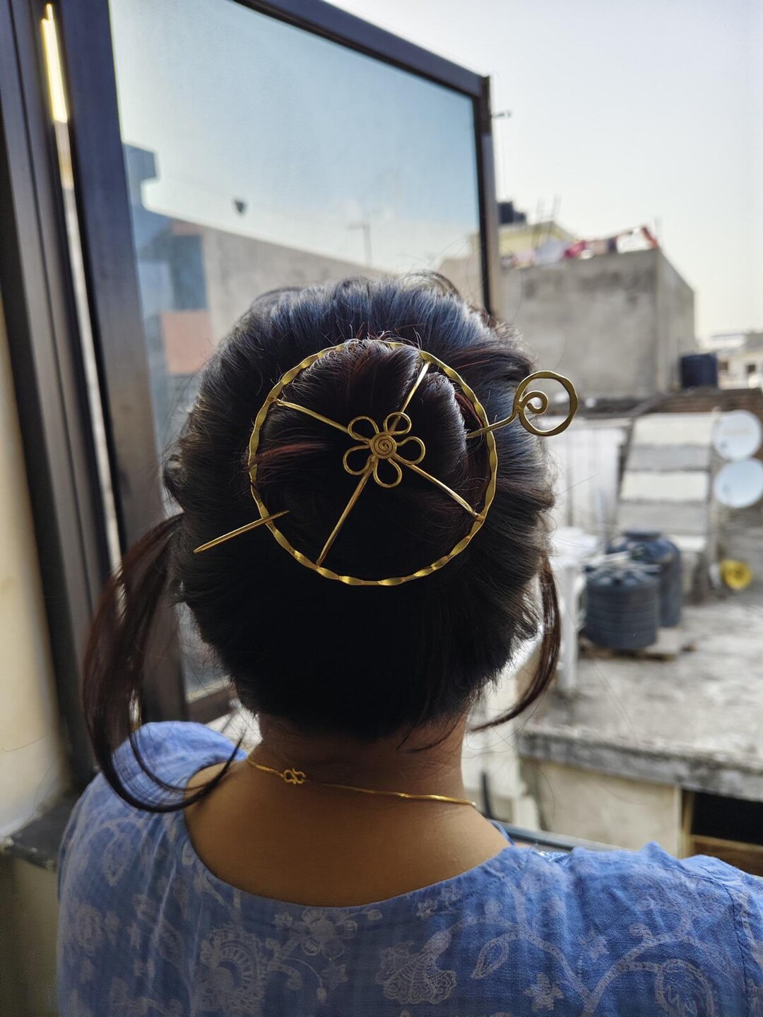 Handmade Brass Hair Bun Pin – Floral Spiral Stick Minimal Holder ...