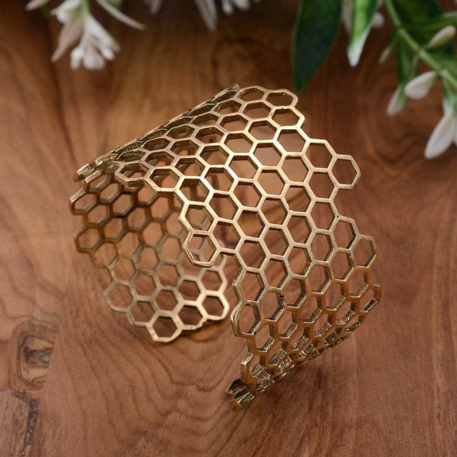 3d Printed Hexagon Women Brass Cuff Bracelet, Honeycomb White Bangel ...