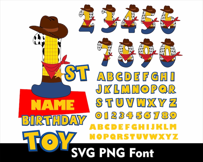 Toy Story Birthday Alphabet SVG PNG Doodle Woody Alphabet Letter A-Z ...