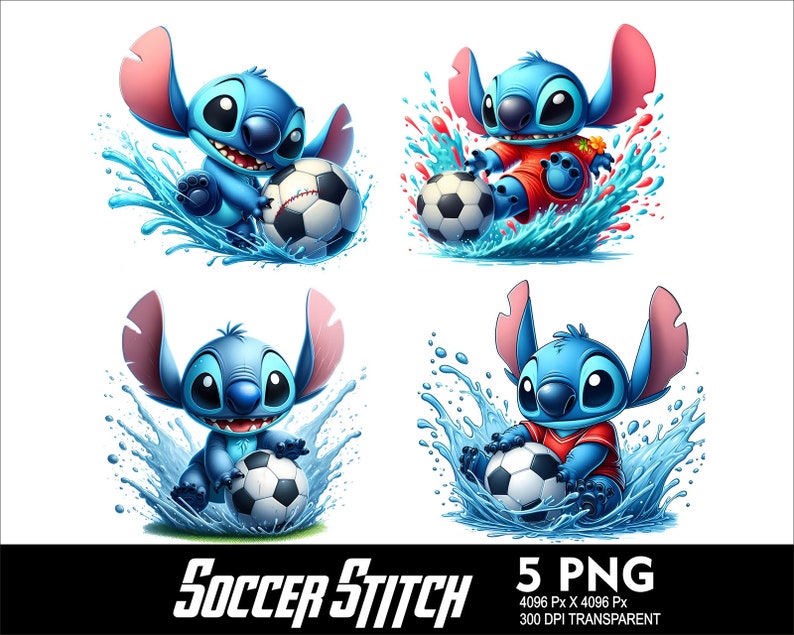 5 PNG Stitch Soccer Splash and Watercolor Transparent PNG File for ...