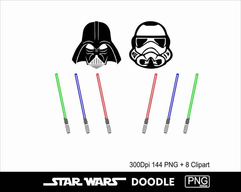 Star Wars Doodle Alphabet BUNDLE 4 Full Set Png Darth Vader Font Jedi ...