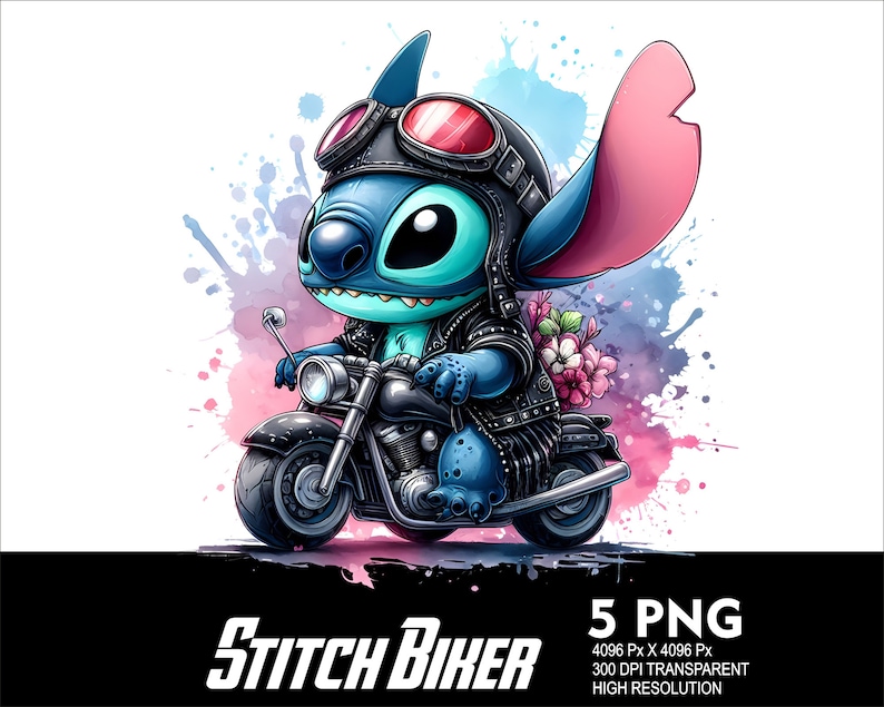 5 PNG Stitch Biker Splash and Watercolor Transparent PNG File for ...