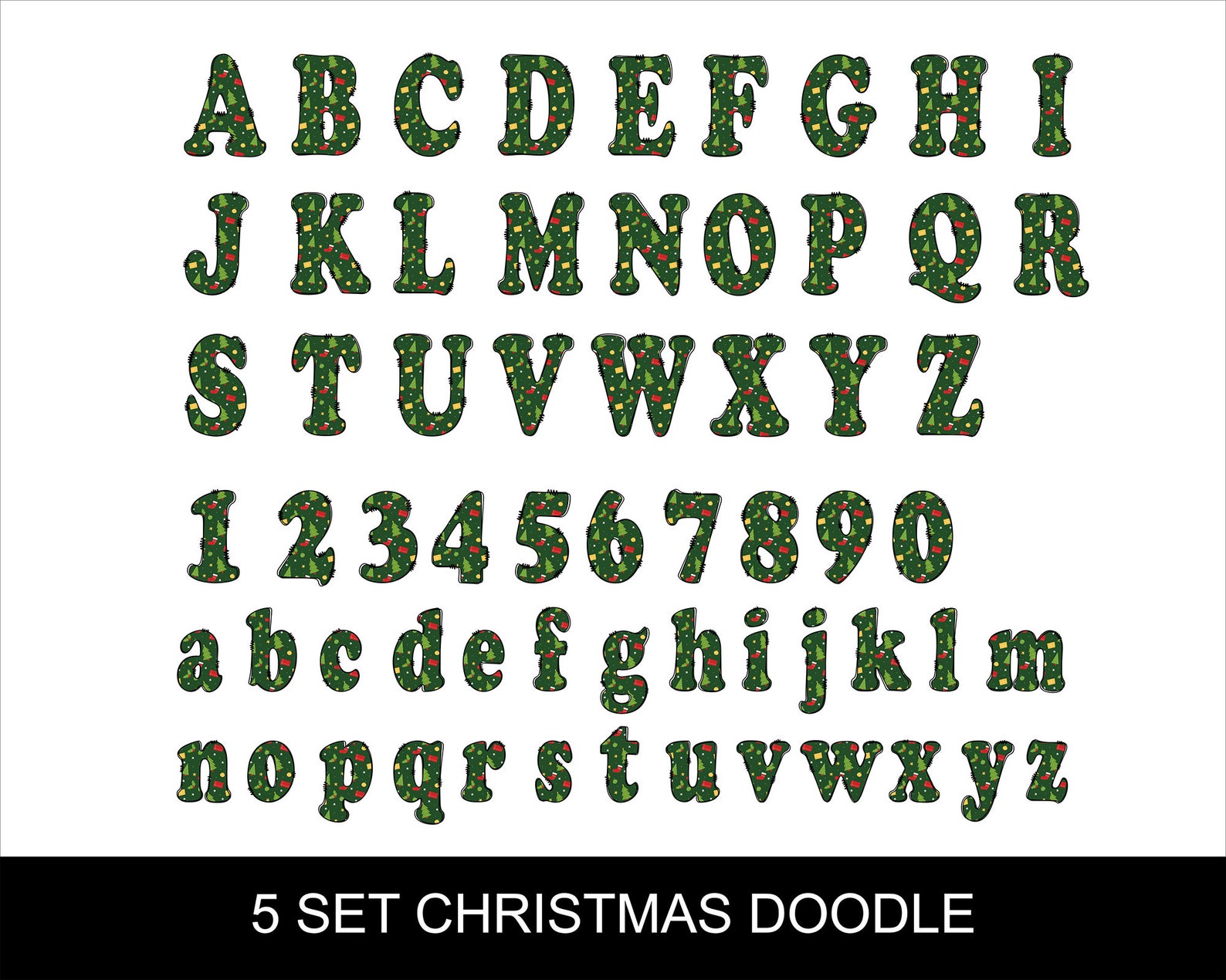 Christmas Doodle Png Font Bundle 5 Set Letters Santa Font Elf Font Png ...