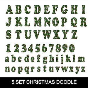 Christmas Doodle Png Font Bundle 5 Set Letters Santa Font Elf Font Png ...