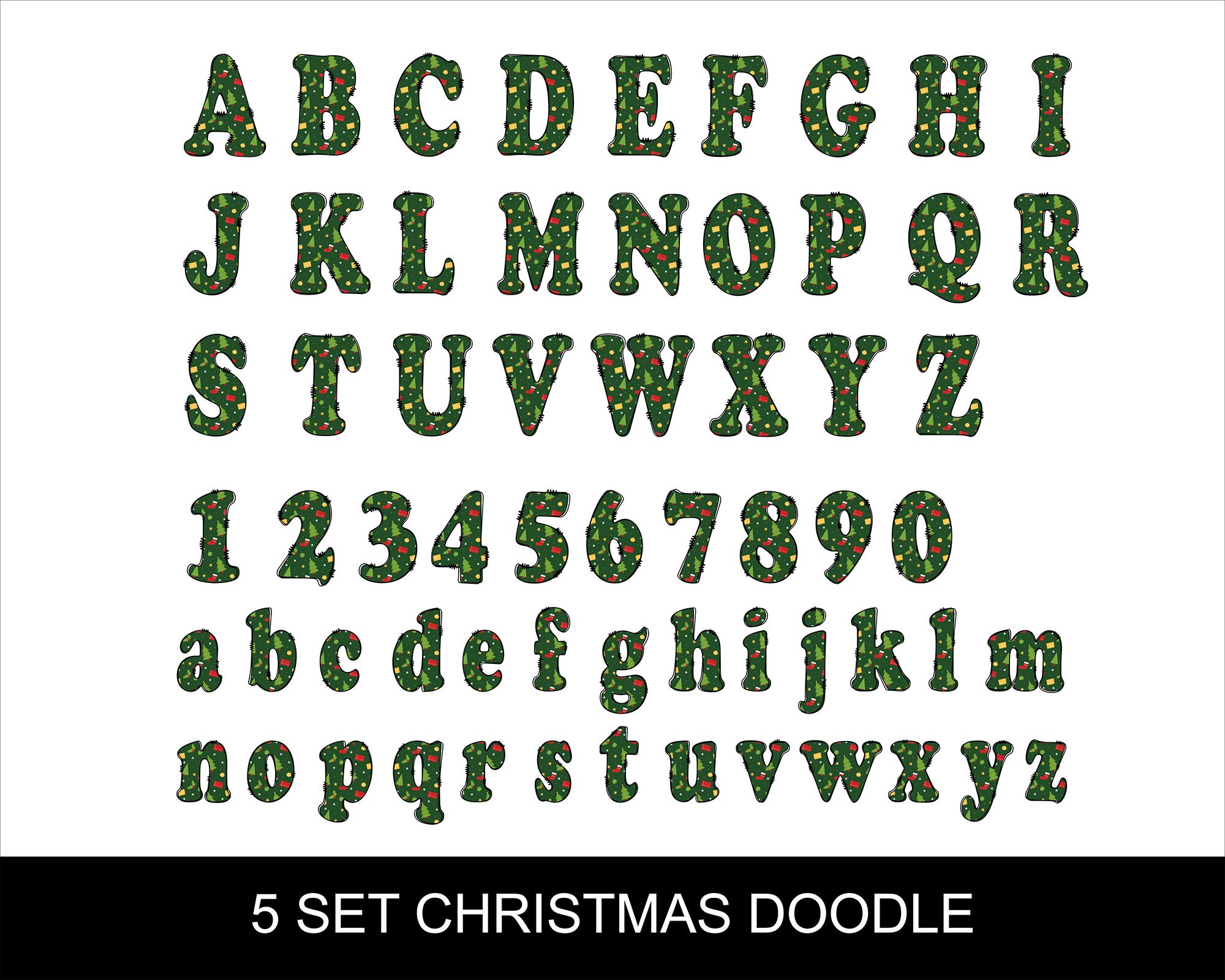 Christmas Doodle Png Font Bundle 5 Set Letters Santa Font Elf Font Png ...