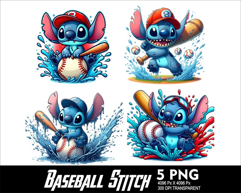 5 PNG Stitch Baseball Splash and Watercolor Transparent PNG File for ...