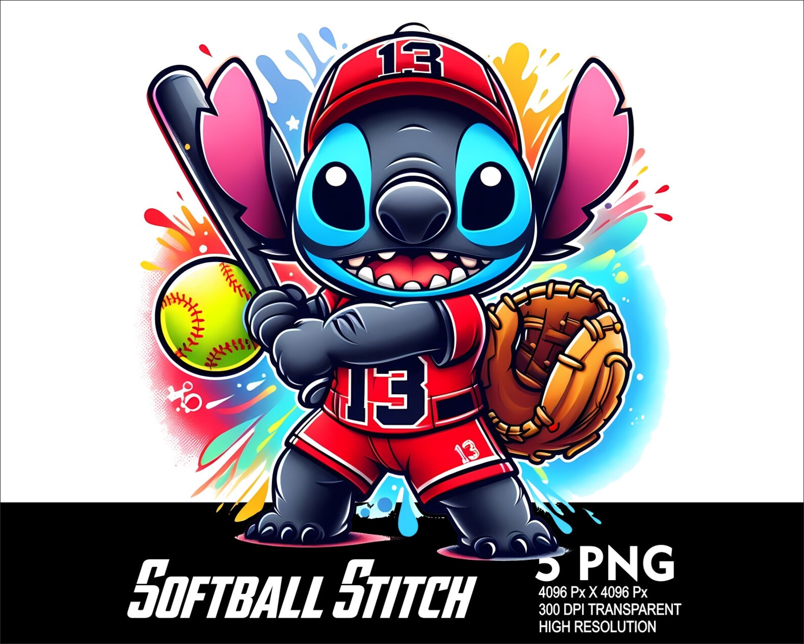 5 PNG Stitch Softball Splash and Watercolor Transparent PNG for ...