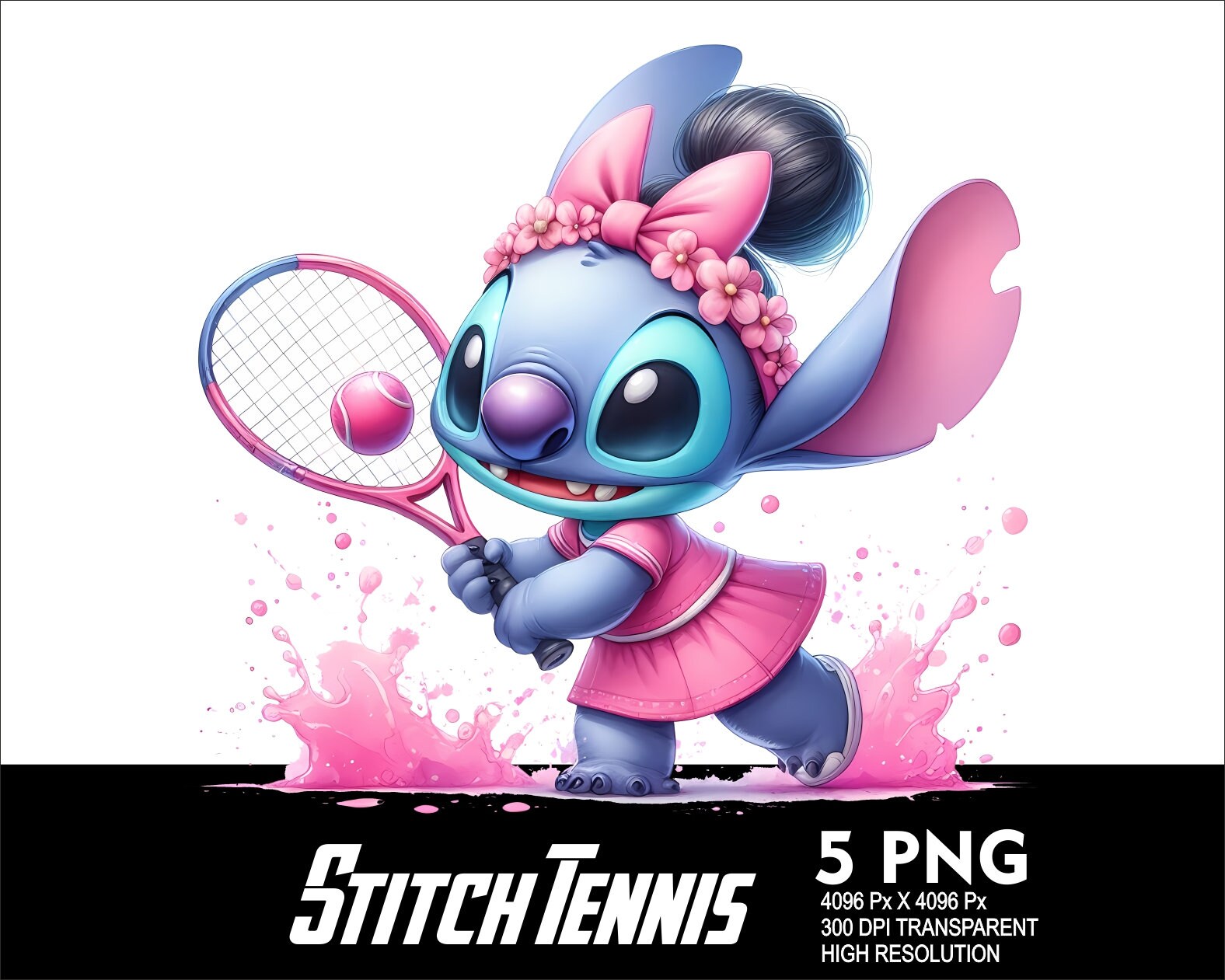 5 PNG Girl Stitch Tennis Splash and Watercolor Transparent PNG File for ...