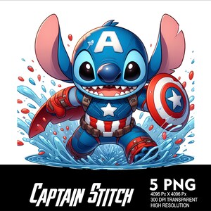 5 PNG Stitch Captain Splash and Watercolor Transparent PNG File for ...