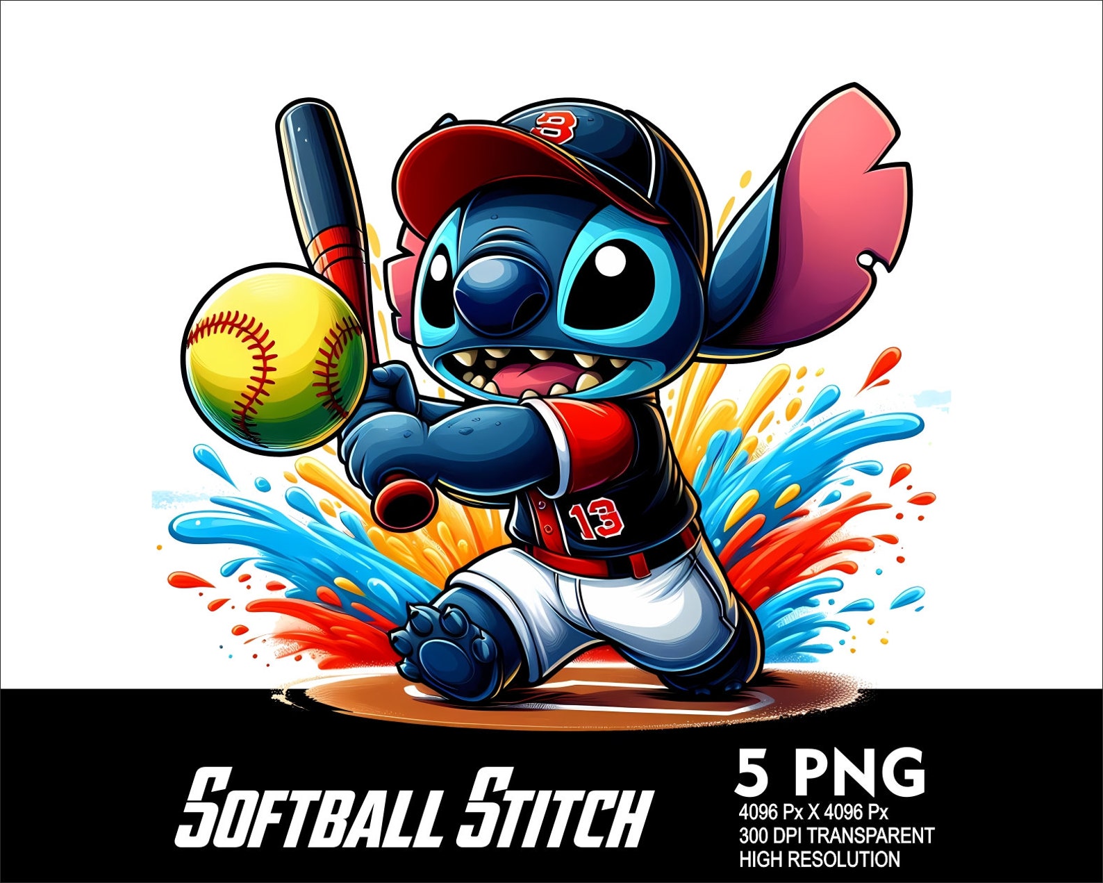 5 PNG Stitch Softball Splash and Watercolor Transparent PNG for ...