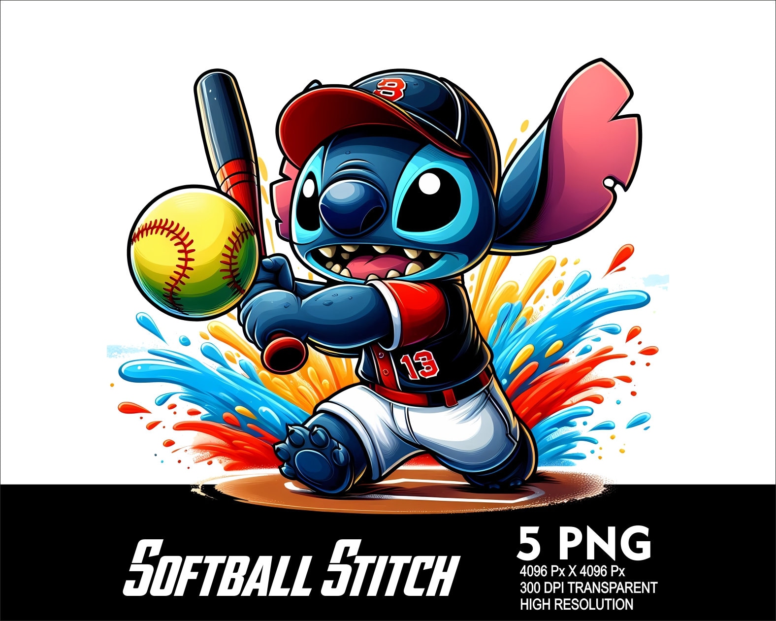 5 PNG Stitch Softball Splash and Watercolor Transparent PNG for ...