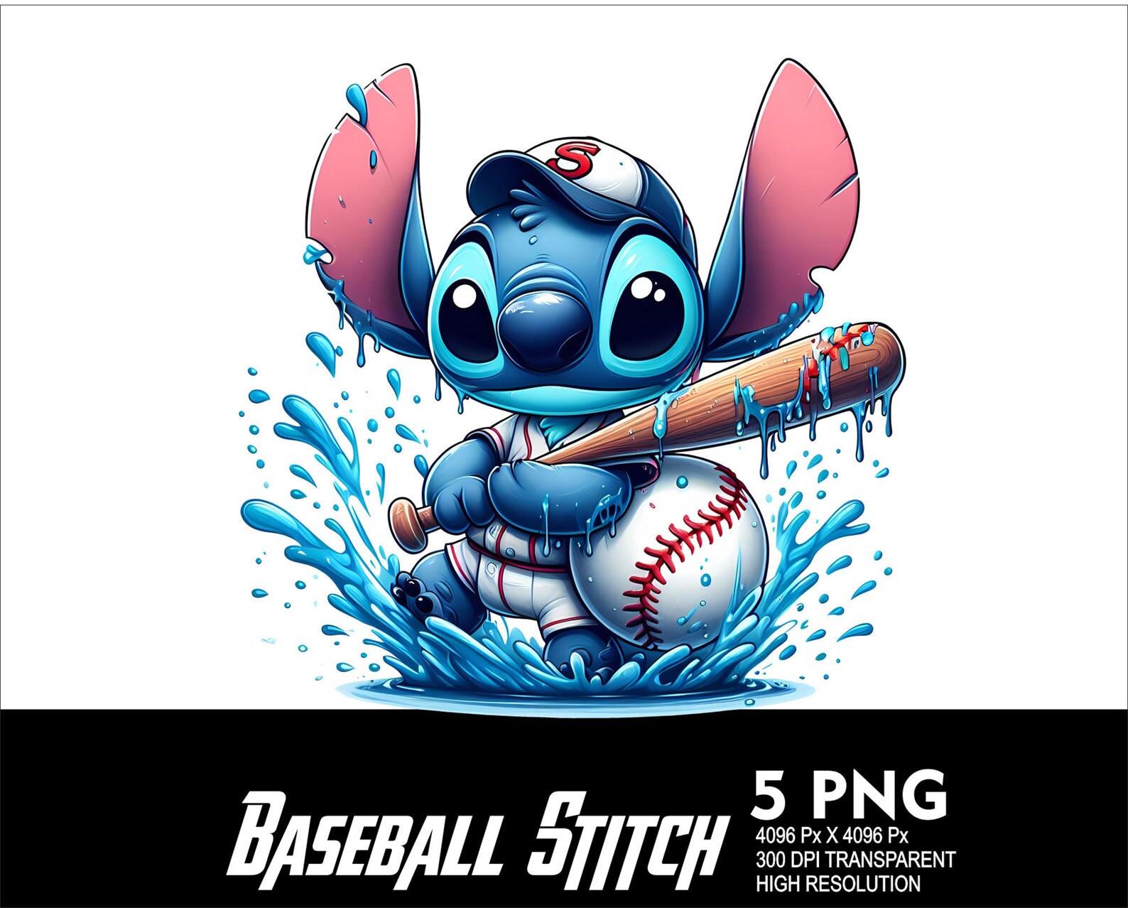5 PNG Stitch Baseball Splash and Watercolor Transparent PNG File for ...