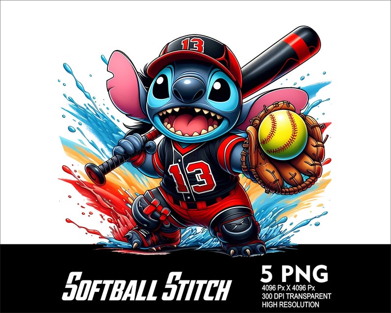 5 PNG Stitch Softball Splash and Watercolor Transparent PNG for ...