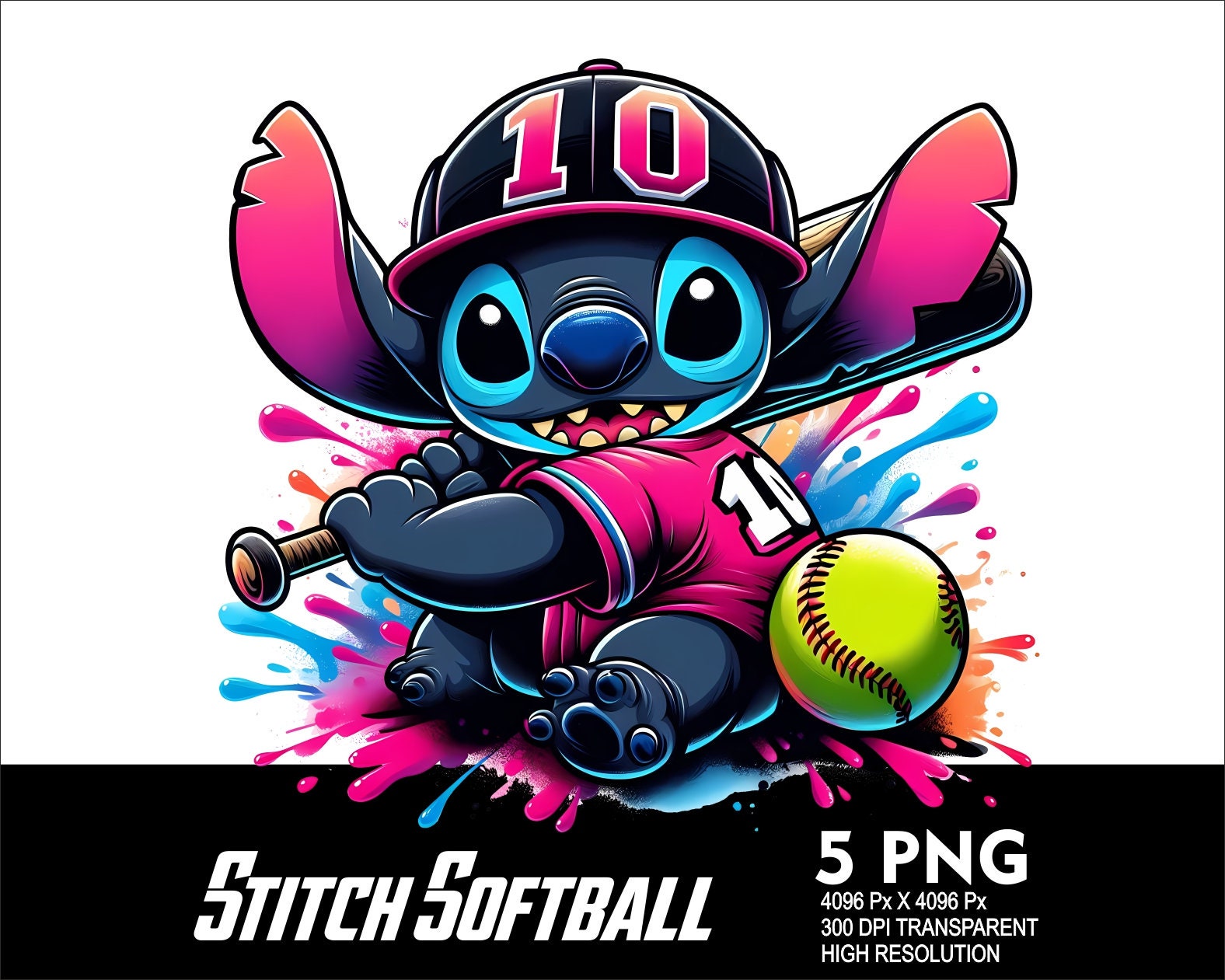 5 PNG Stitch Softball Pink Black 10 Splash and Watercolor Transparent ...