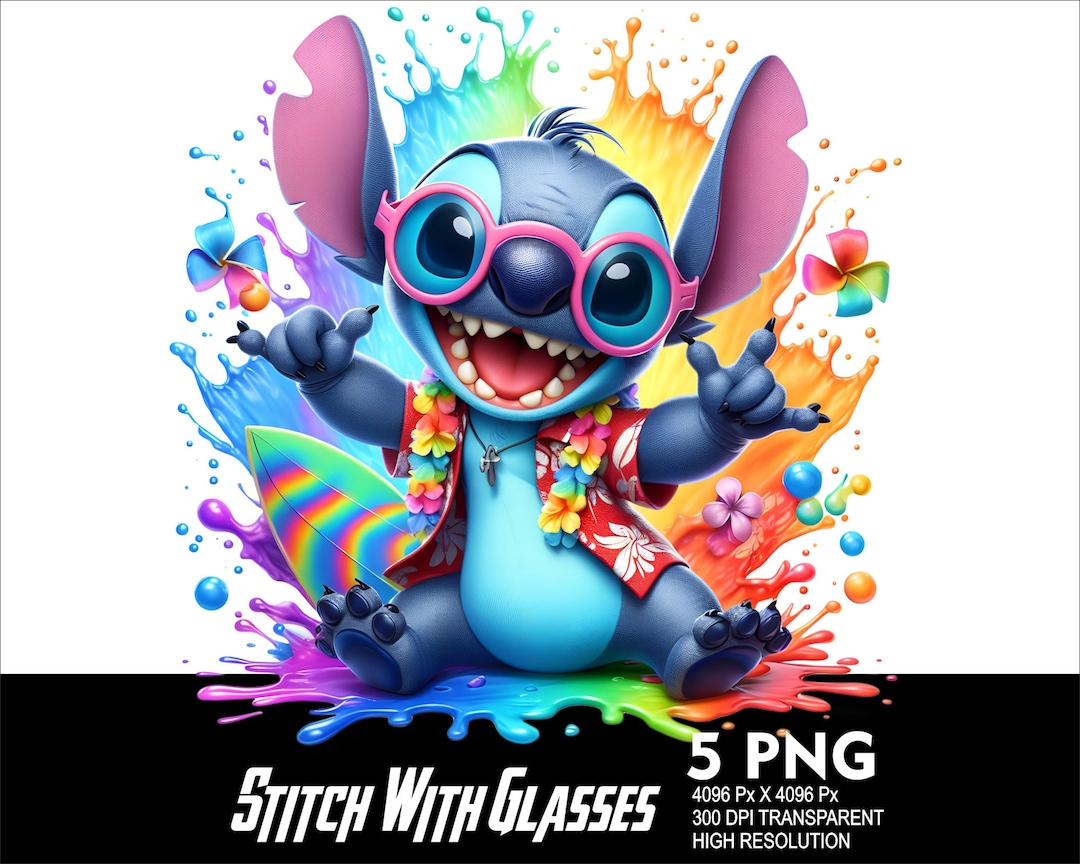 5 PNG Stitch With Glasses Splash and Watercolor Transparent PNG File ...