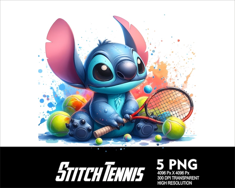 5 PNG Stitch Tennis Splash and Watercolor Transparent PNG File for ...