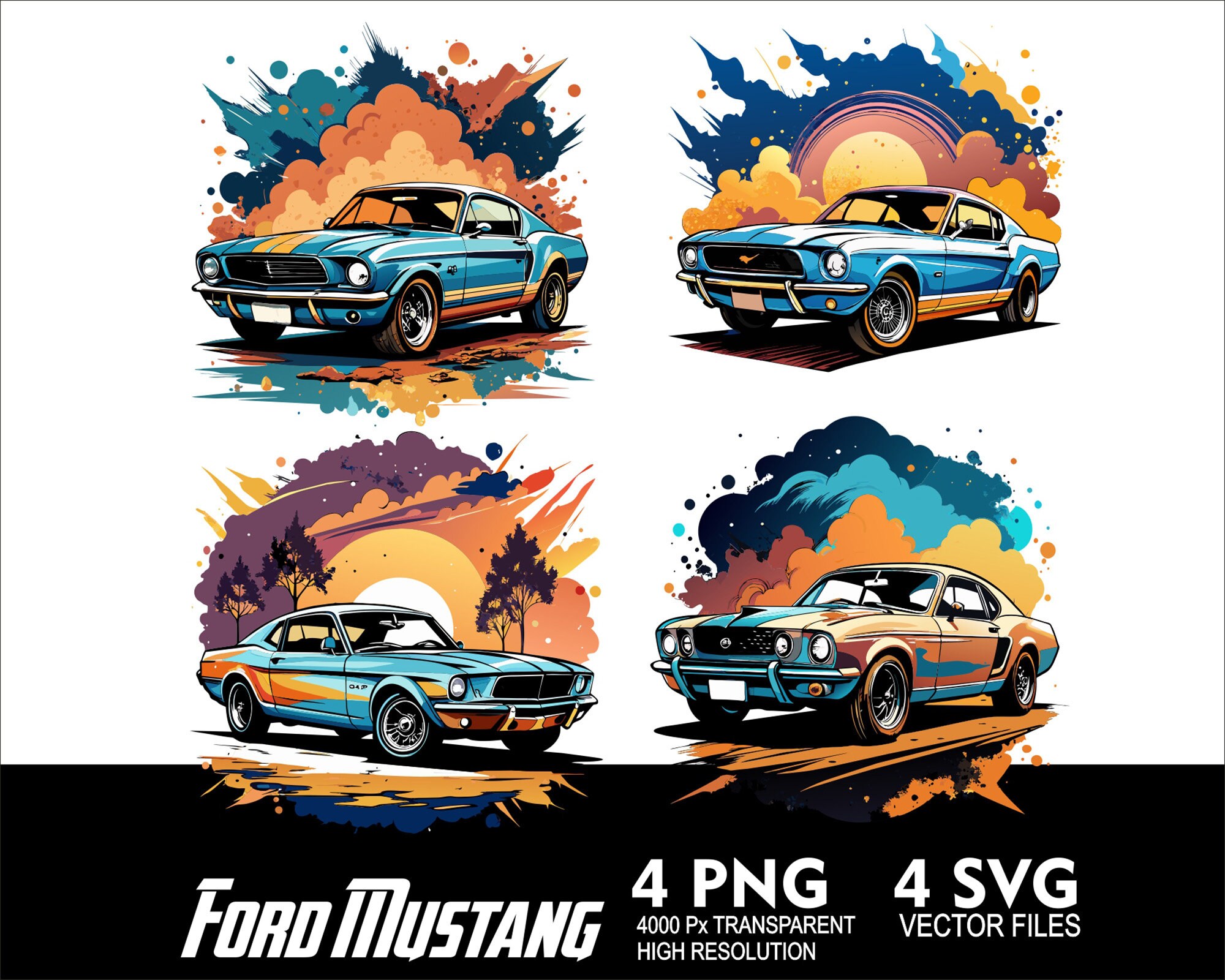4 Design Classic Mustang SVG PNG Classic Mustang Sublimation and Vector ...
