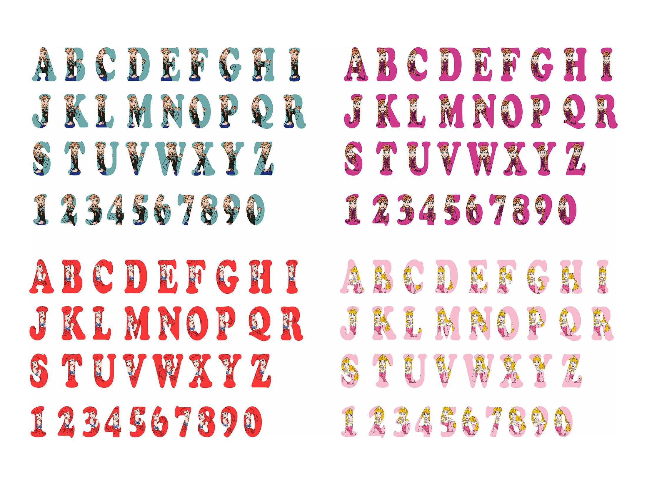 Princess Alphabet Letters 17set Bundle Girl Princess Doodle Font Frozen ...