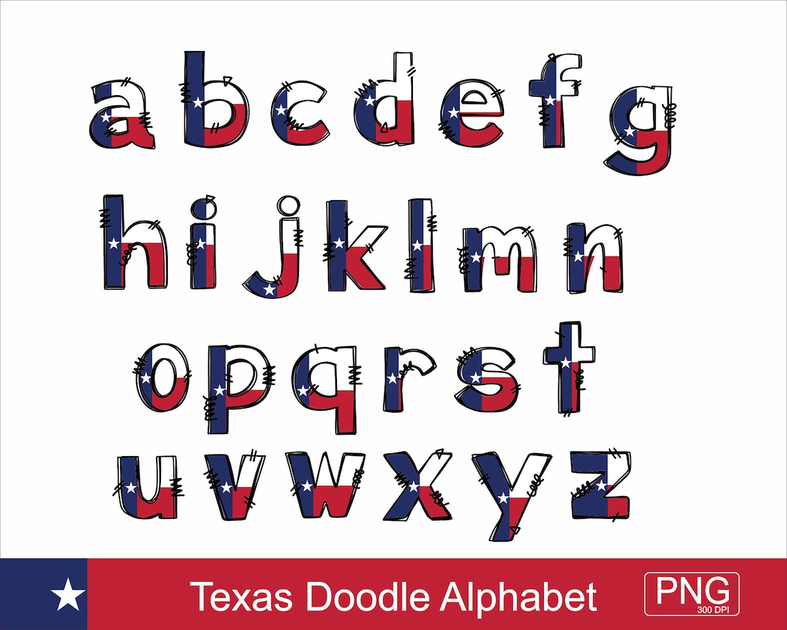 Texas Letters PNG Texas Alphabet Texas Doodle PNG Sublimation Font ...
