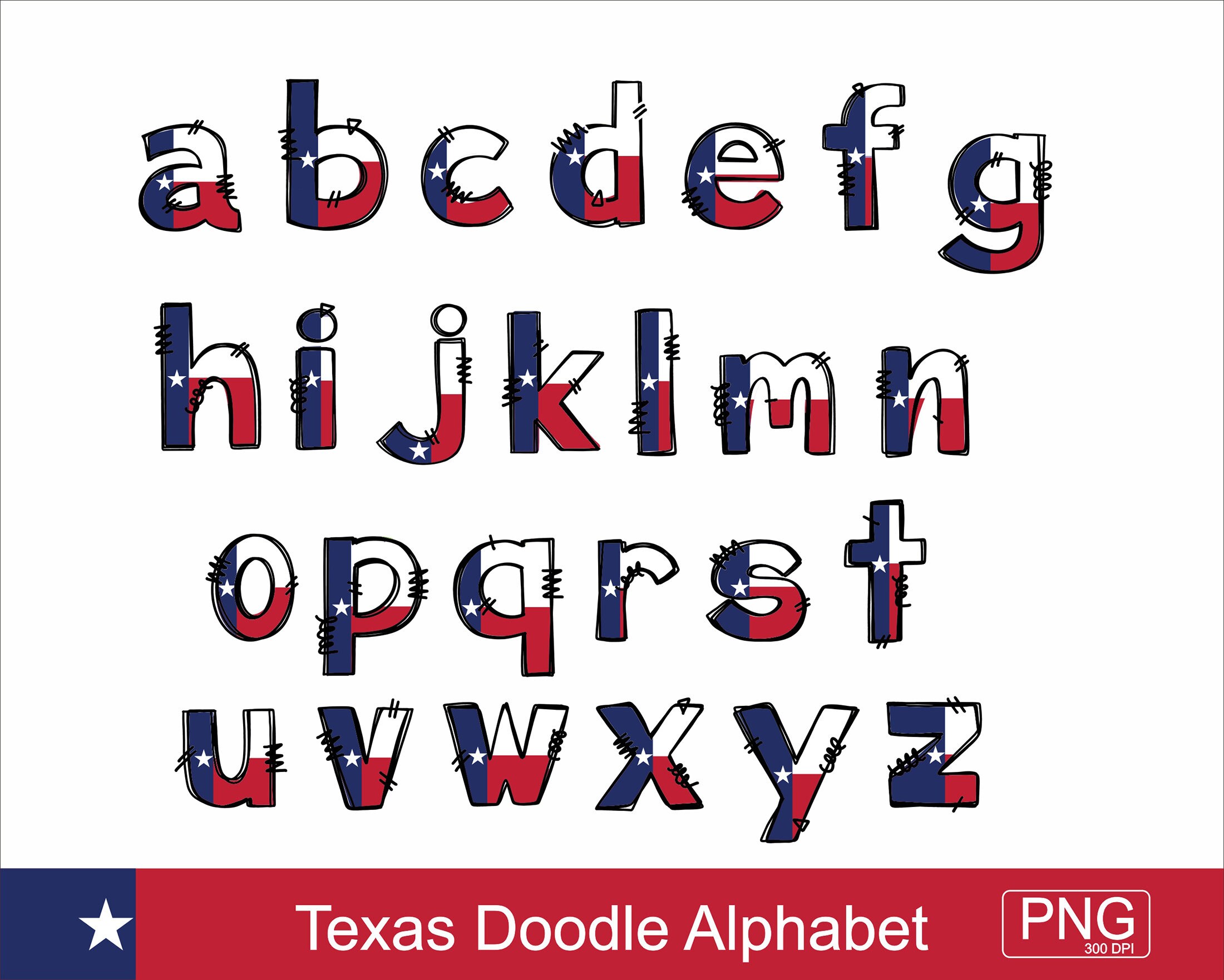 Texas Letters PNG Texas Alphabet Texas Doodle PNG Sublimation Font ...