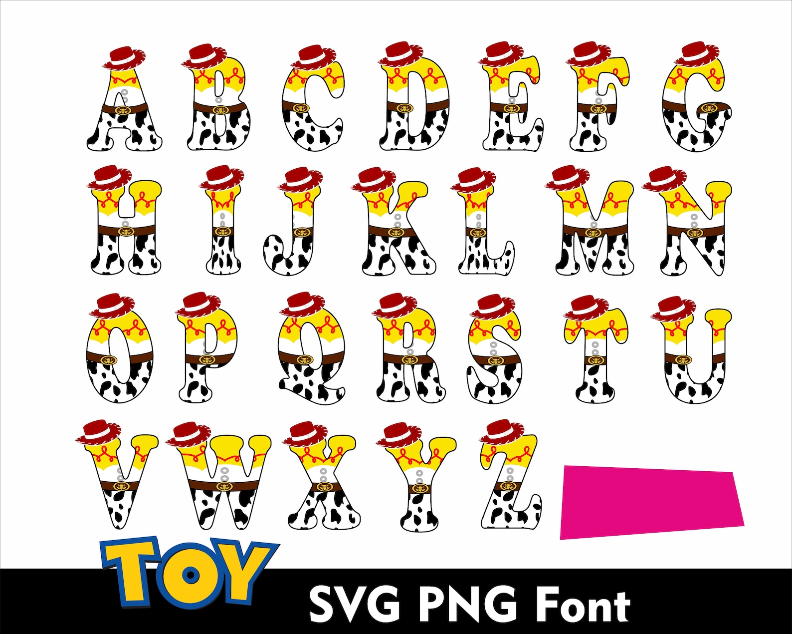 Toy Story Cowgirl Jessie Alphabet SVG PNG Doodle Alphabet Letter A-Z ...