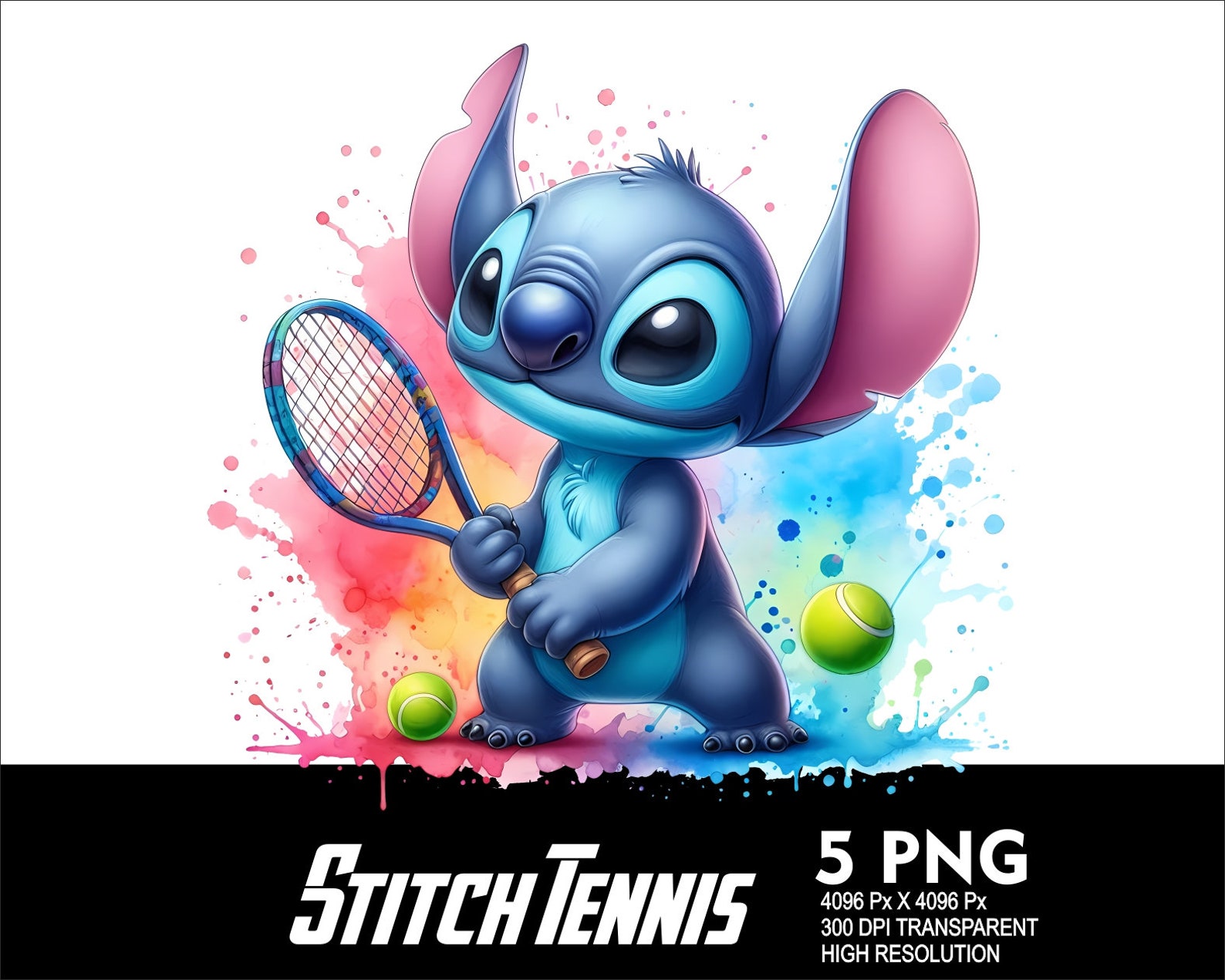 5 PNG Stitch Tennis Splash and Watercolor Transparent PNG File for ...