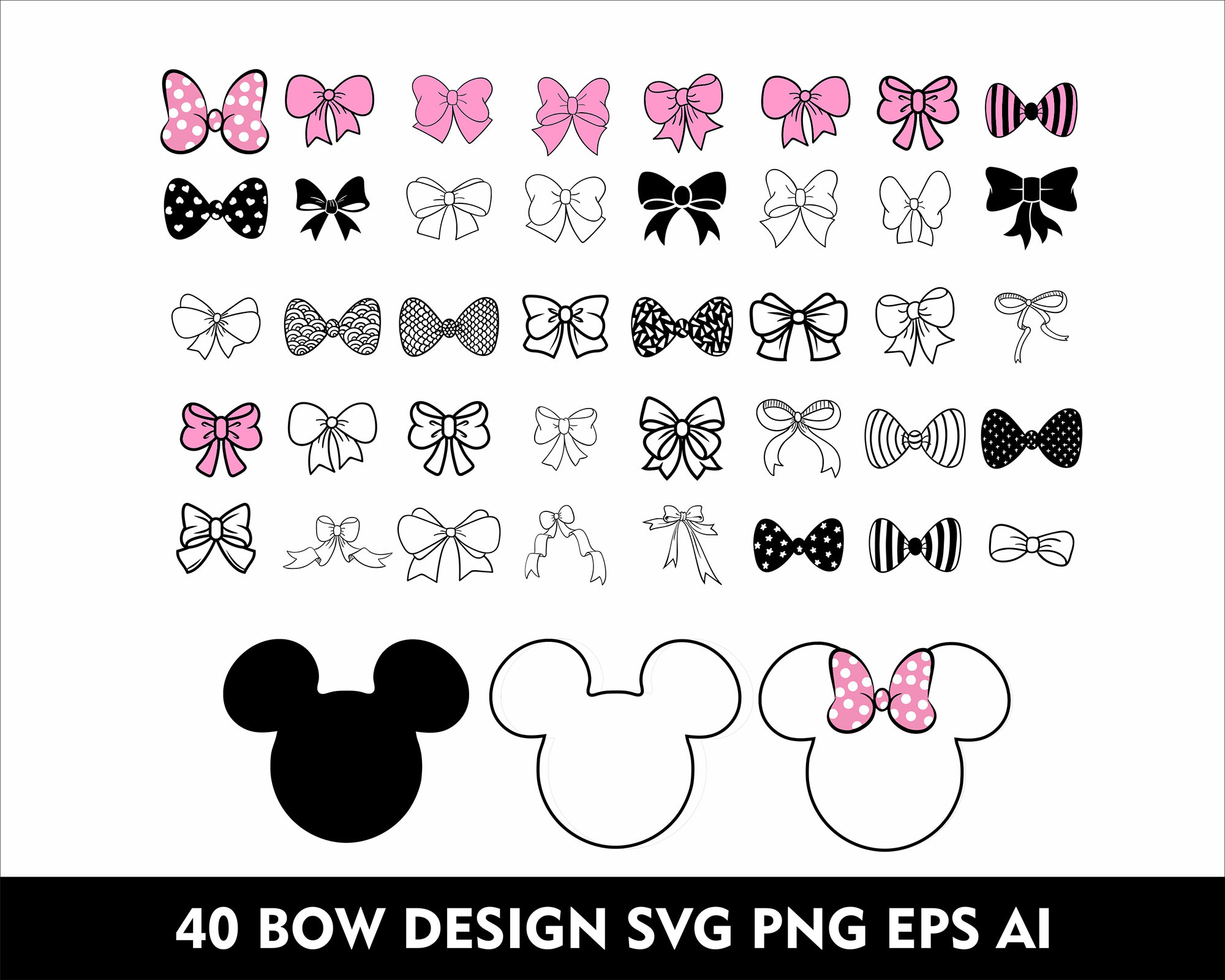 Mouse Bow SVG 40 Bow Svg Mouse Head Bow SVG Mouse Cut File Mouse Bow ...