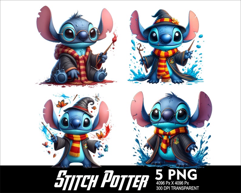 5 PNG Stitch Potter Splash and Watercolor Transparent PNG File for ...