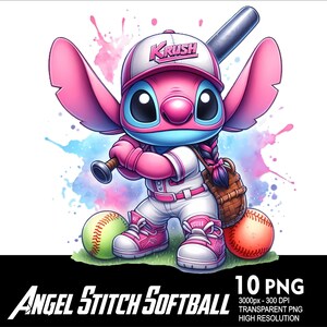10 PNG Angel Stitch Softball Pink White Splash and Watercolor ...