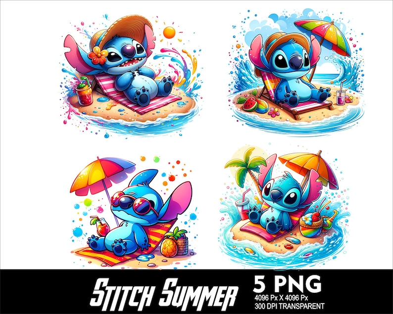 5 PNG Stitch Summer Splash and Watercolor Transparent PNG File for ...