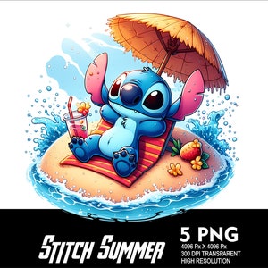 5 PNG Stitch Summer Splash and Watercolor Transparent PNG File for ...