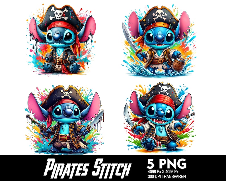5 PNG Stitch Pirates Splash and Watercolor Transparent PNG File for ...
