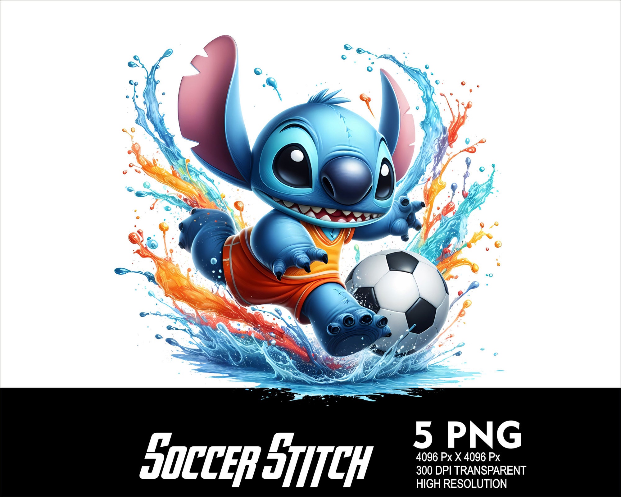 5 PNG Stitch Soccer Splash and Watercolor Transparent PNG File for ...