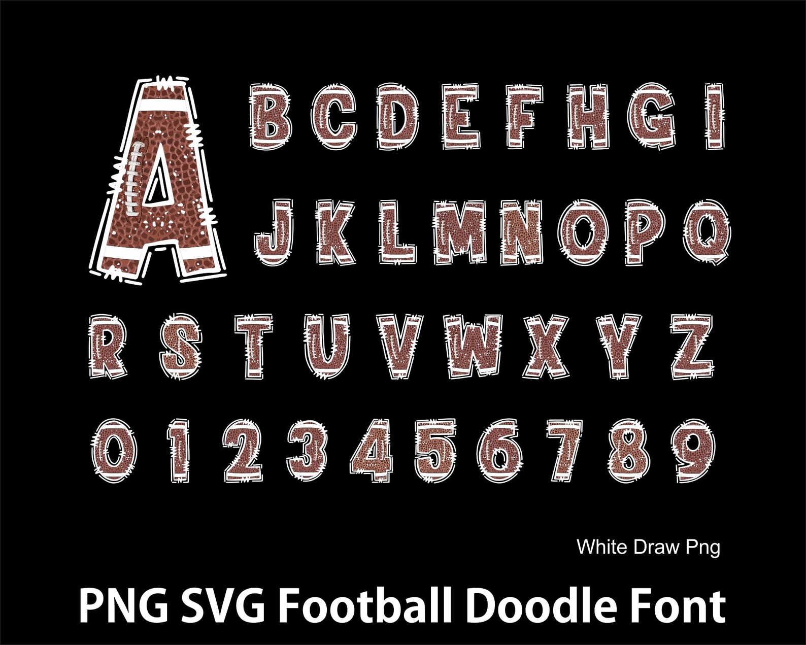 American Football PNG SVG Font Football Letters PNG Football Doodle Png ...
