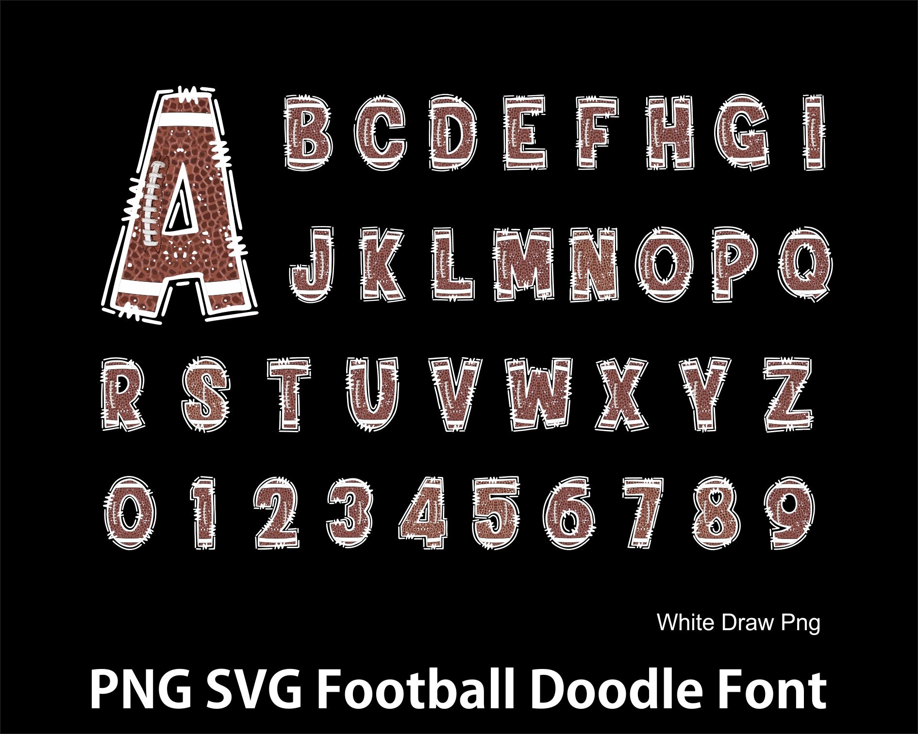 American Football PNG SVG Font Football Letters PNG Football Doodle Png ...