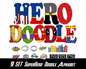 Superhero Alphabet Svg Png Bundle 9set Avanger Super Hero Letters Super ...