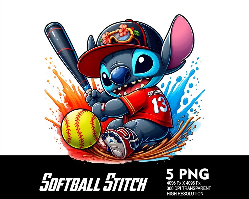 5 PNG Stitch Softball Splash and Watercolor Transparent PNG for ...