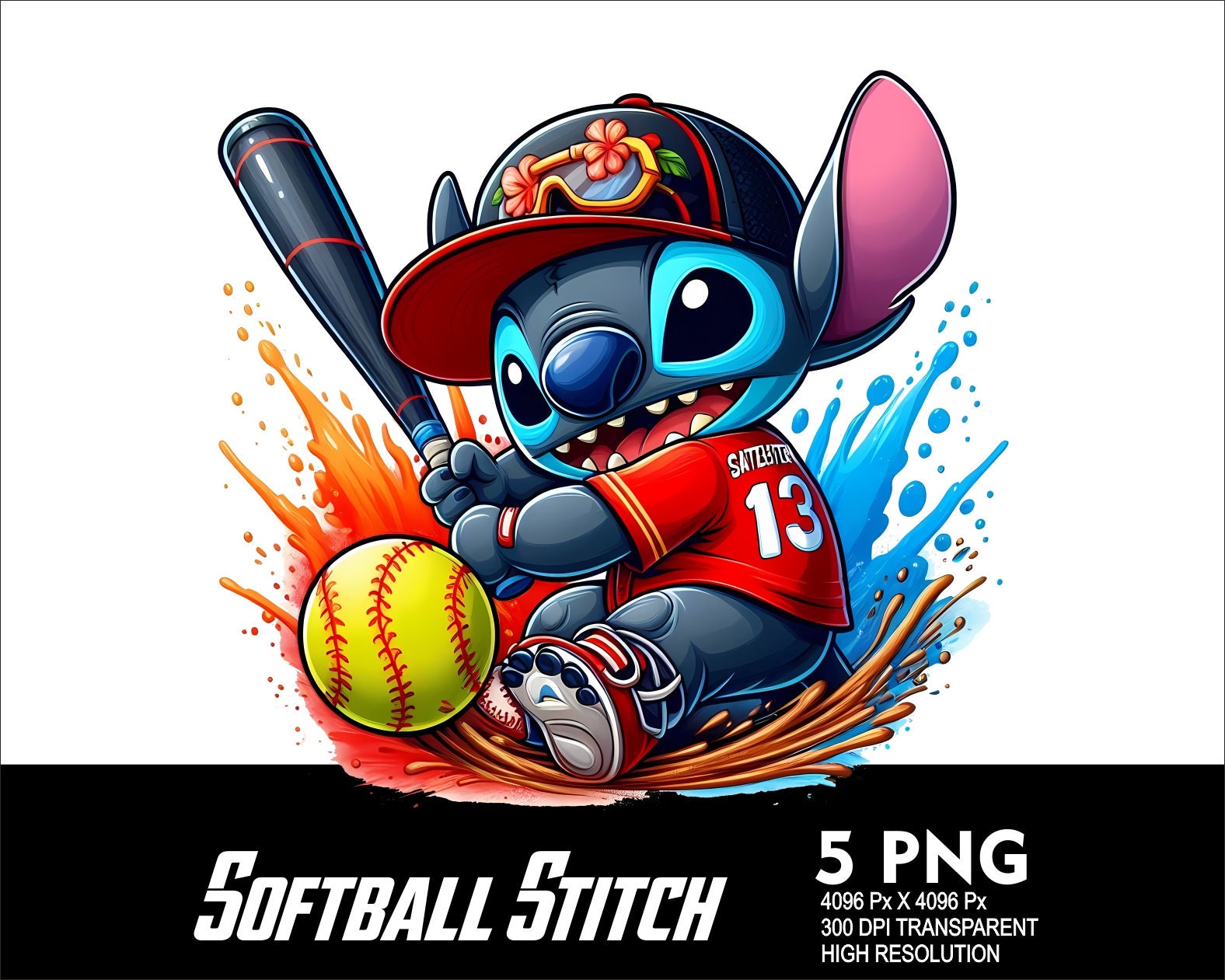 5 PNG Stitch Softball Splash and Watercolor Transparent PNG for ...
