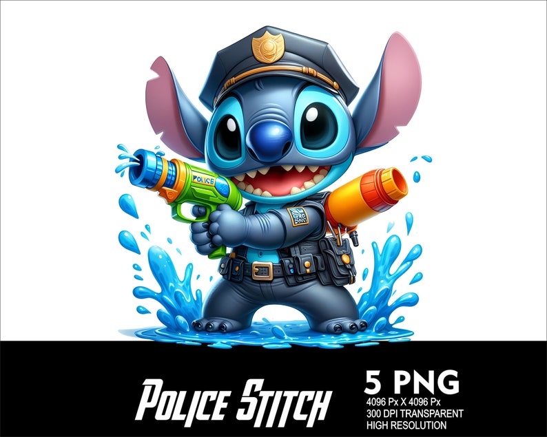 5 PNG Stitch Police Splash and Watercolor Transparent PNG File for ...