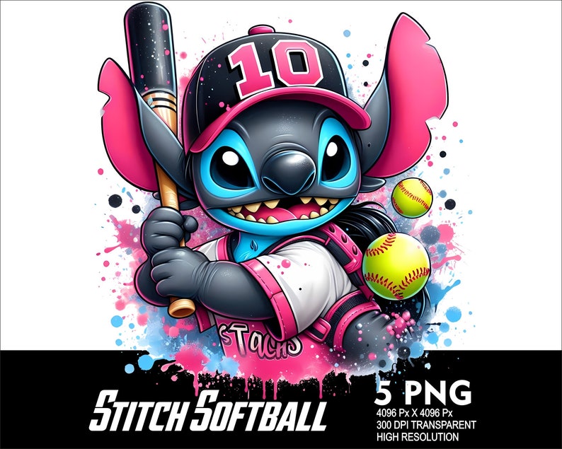 5 PNG Stitch Softball Pink Black 10 Splash and Watercolor Transparent ...